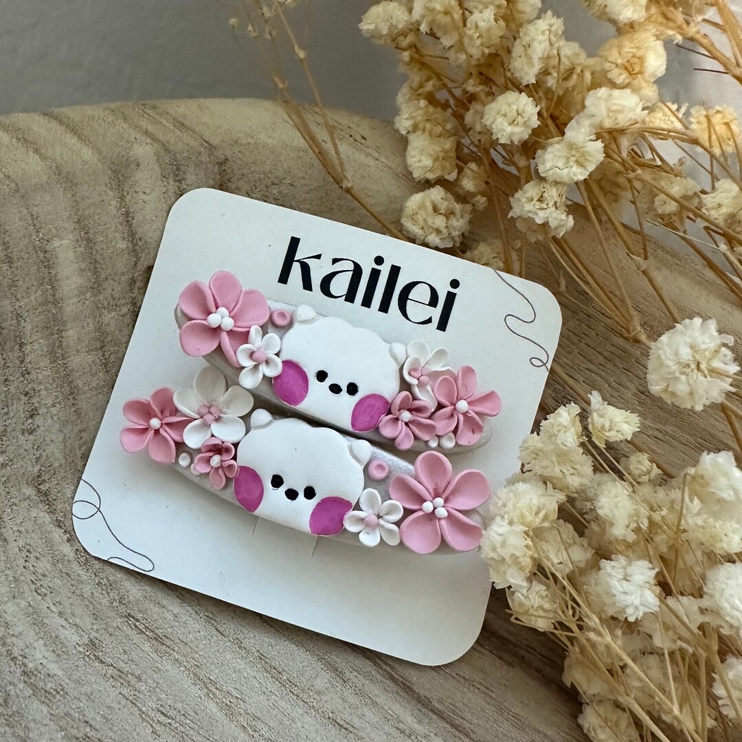 BT21 RJ Pink Floral Barrette Pair Polymer Clay Handmade Hair Clips - Etsy