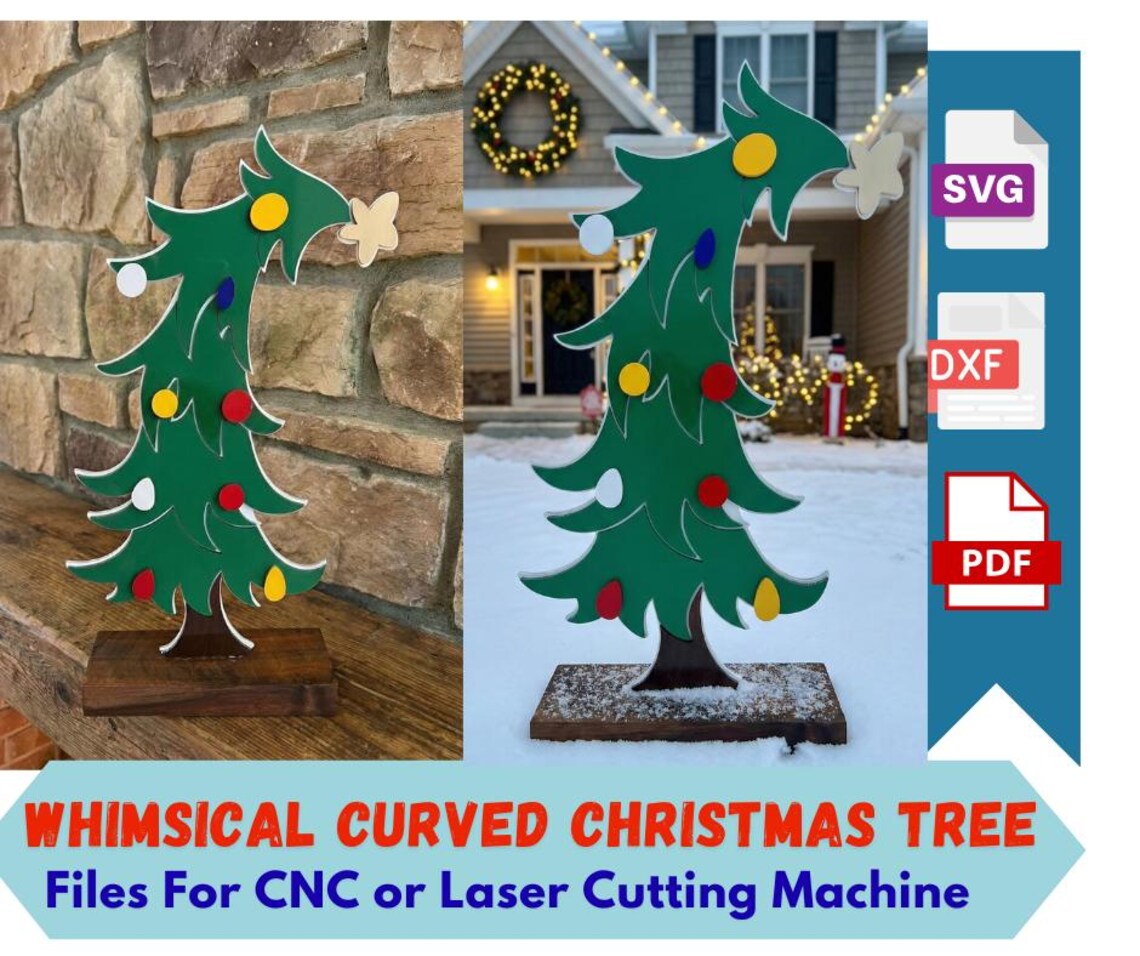 Whimsical Curved Christmas Tree SVG | Wonky 3D Holiday Decor Laser Cut ...