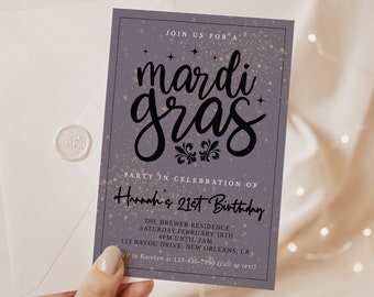 Editable Mardi Gras Theme Birthday Invitation Fat Tuesday - Etsy