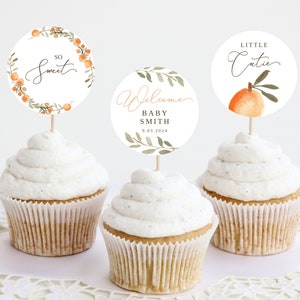 Editable Orange Cupcake Toppers, A Little Cutie Orange Citrus Greenery ...