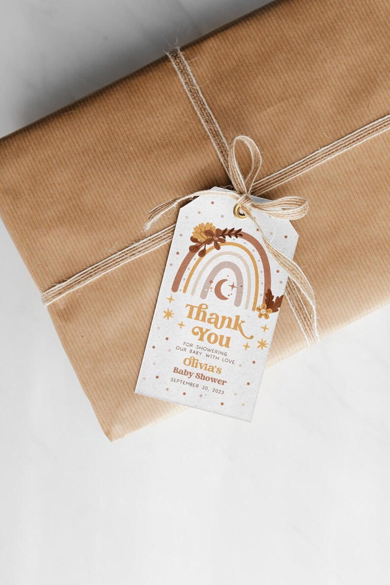 Editable Boho Baby Shower Gift Tag, Rainbow Gift Tag Template - Etsy
