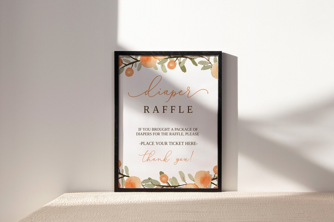 Editable Diaper Raffle Sign, A Little Cutie Orange Citrus Greenery Sign ...