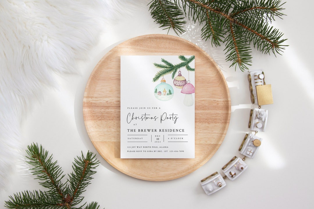 Editable Christmas Party Invitation, Pastel Christmas Party Invite ...