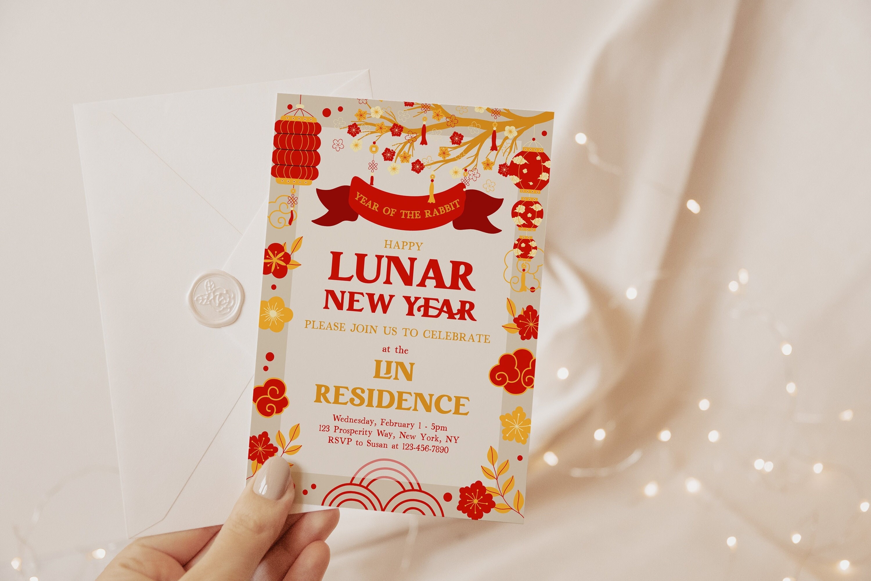 Editable 2023 Chinese Lunar New Year Invitation, Year of the Rabbit ...