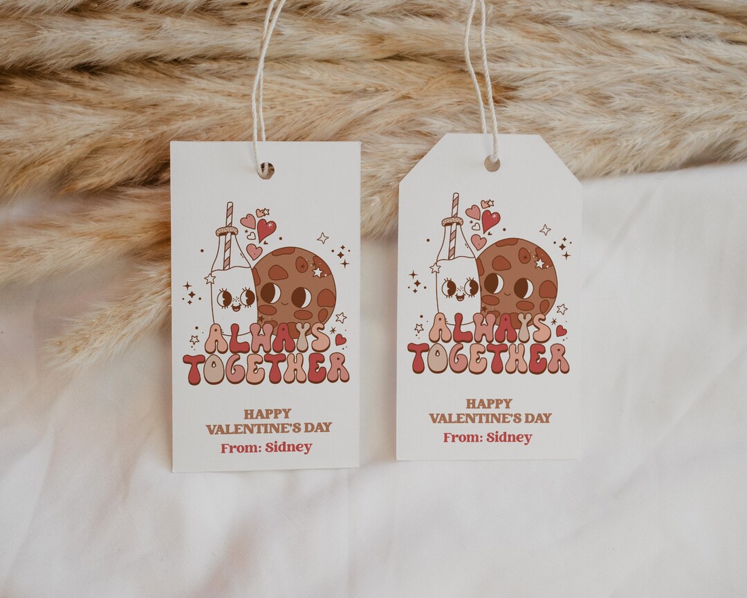 Editable Valentine's Day Gift Tag, Milk and Cookies Gift Tag Template ...