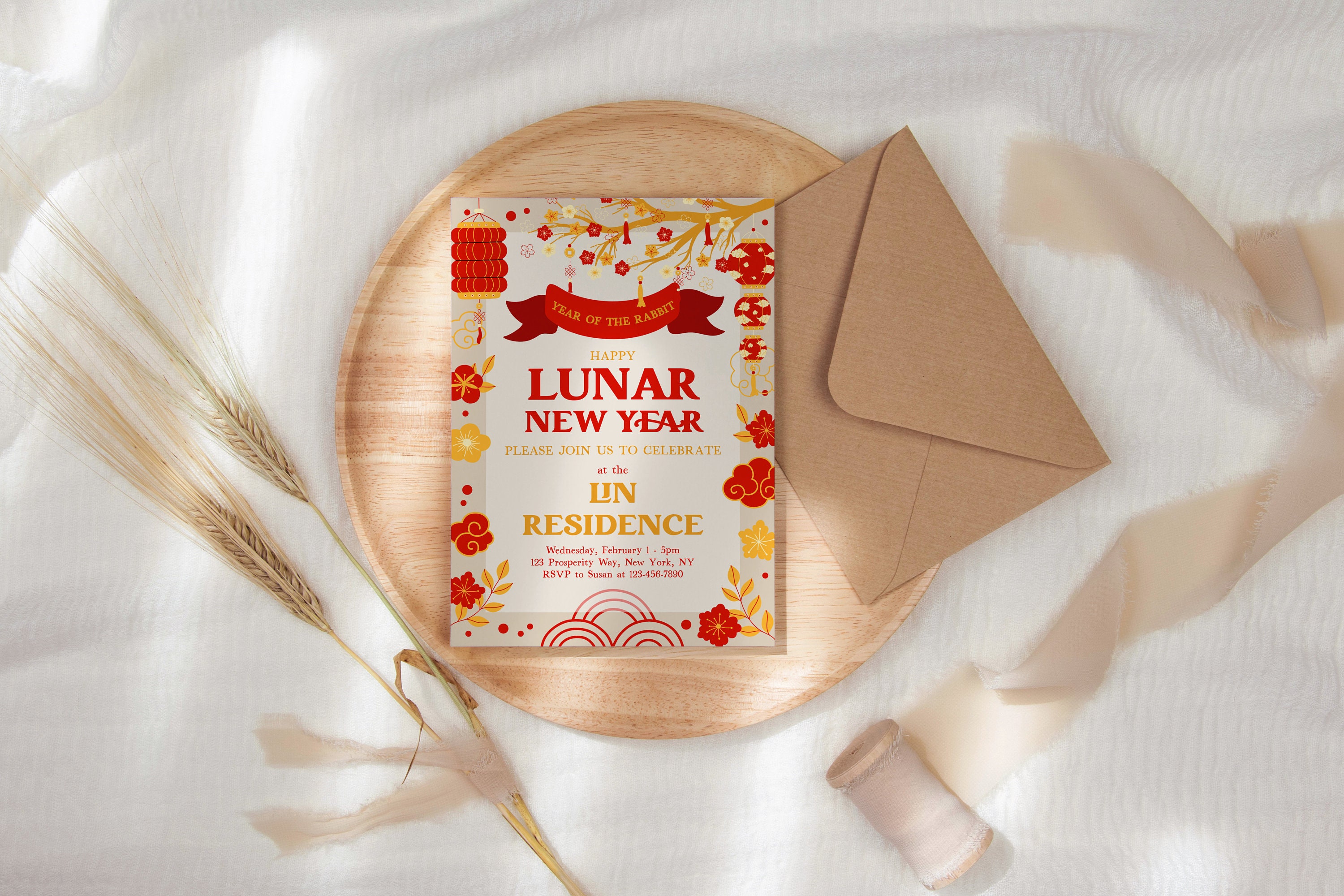 Editable 2023 Chinese Lunar New Year Invitation, Year of the Rabbit ...
