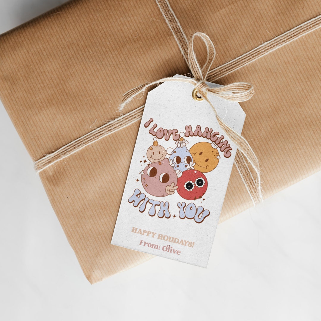 Retro Christmas Gift Tag Template, Editable Holiday Tags (digital ...
