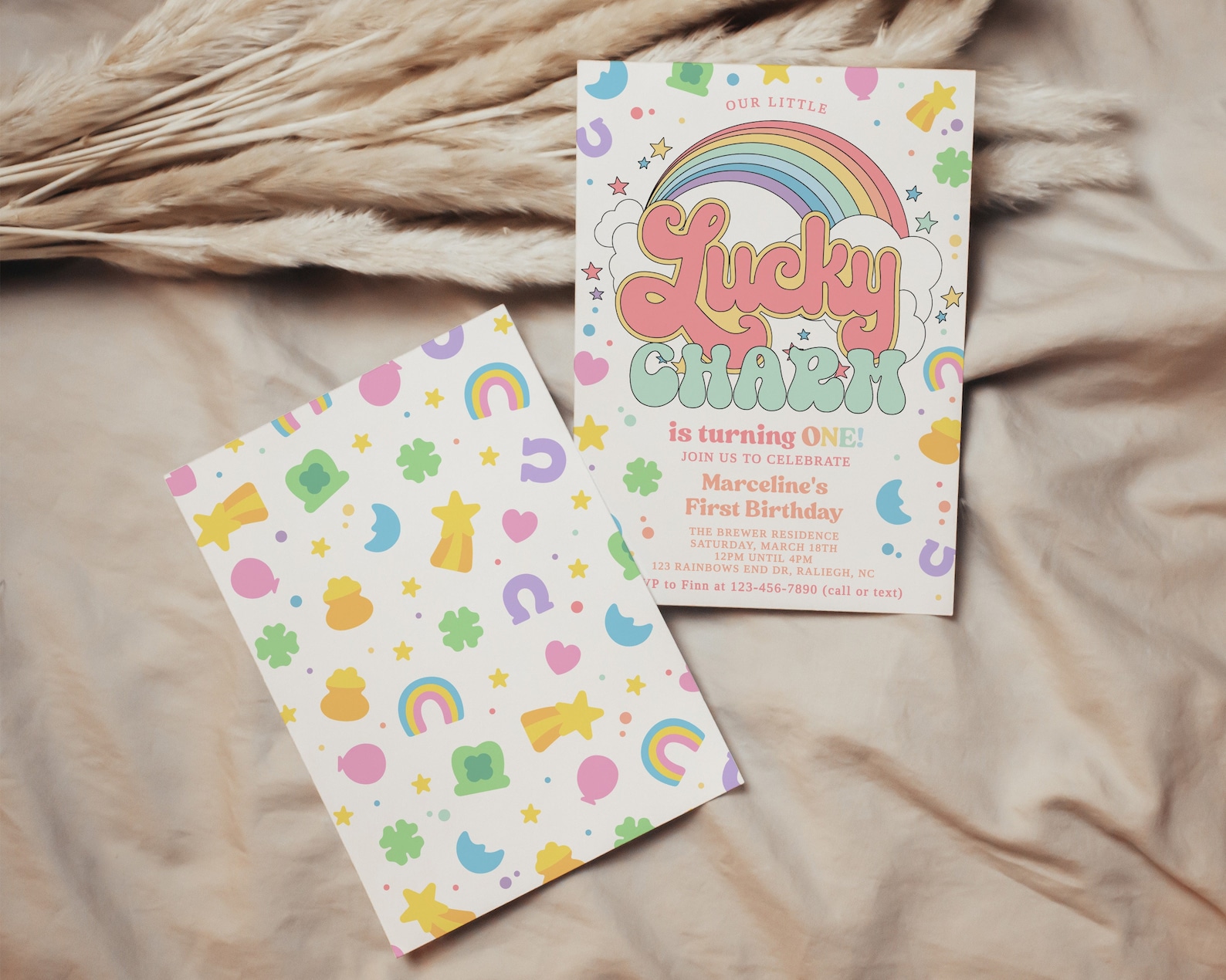 Editable Lucky Charm 1st Birthday Invitation, St. Patrick’s Day Theme ...
