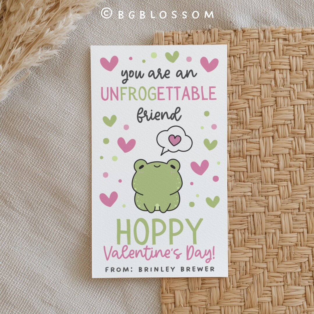 Editable Frog Valentine’s Day Gift Tag, Unfrogettable Friend Hoppy ...