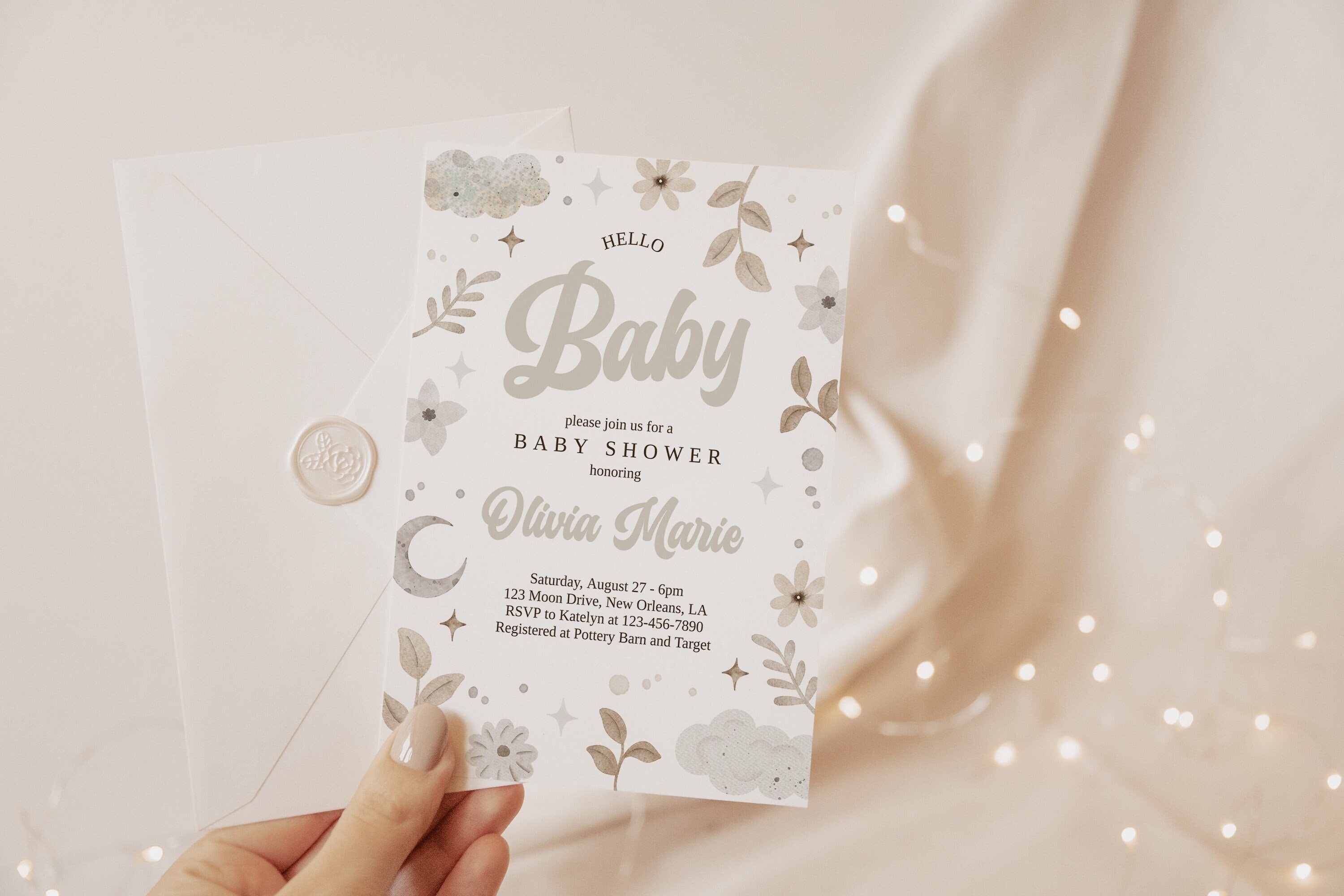 Editable Neutral Baby Shower Invitation, Hello Baby Gender Neutral ...