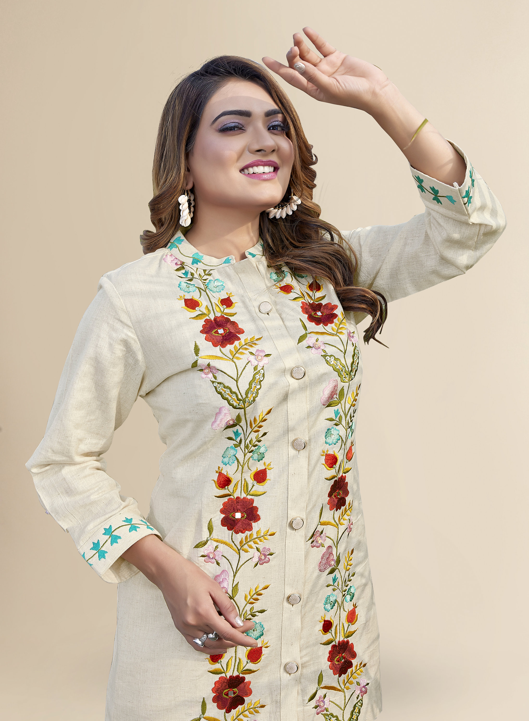 Floral Embroidered Linen Top With Trouser - Etsy