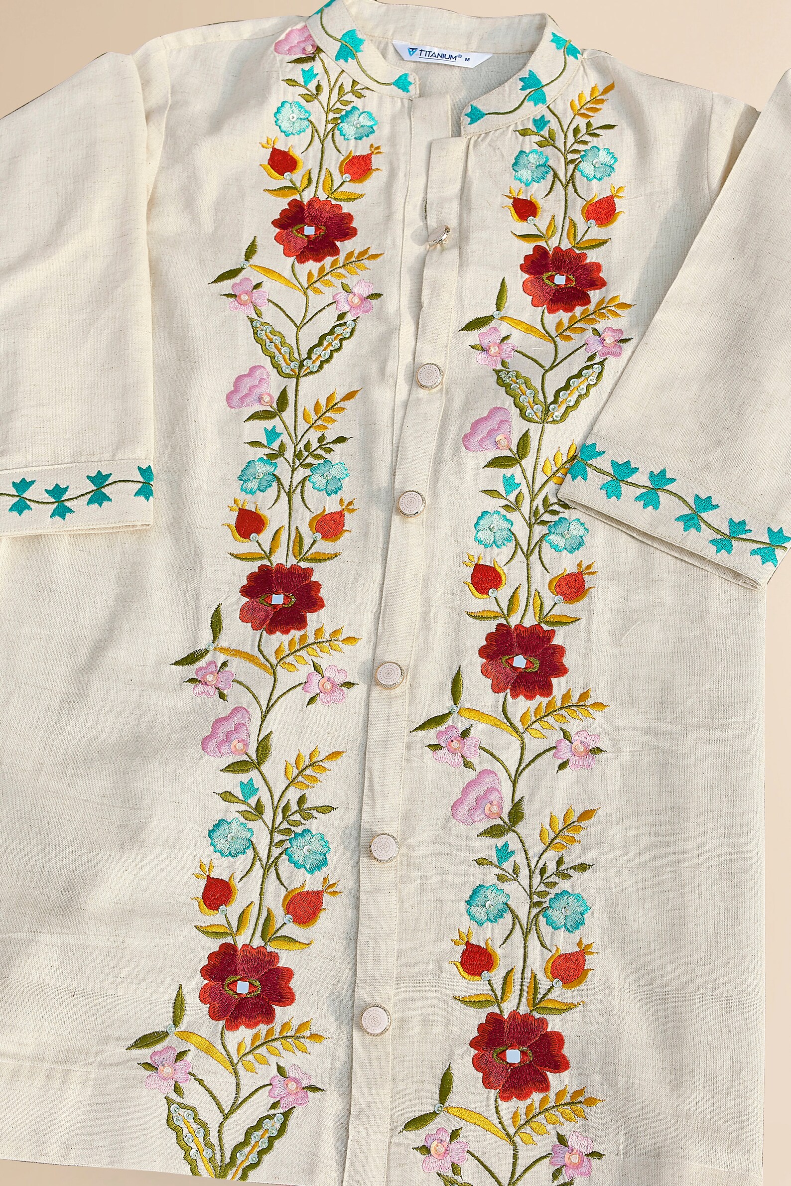 Floral Embroidered Linen Top With Trouser - Etsy