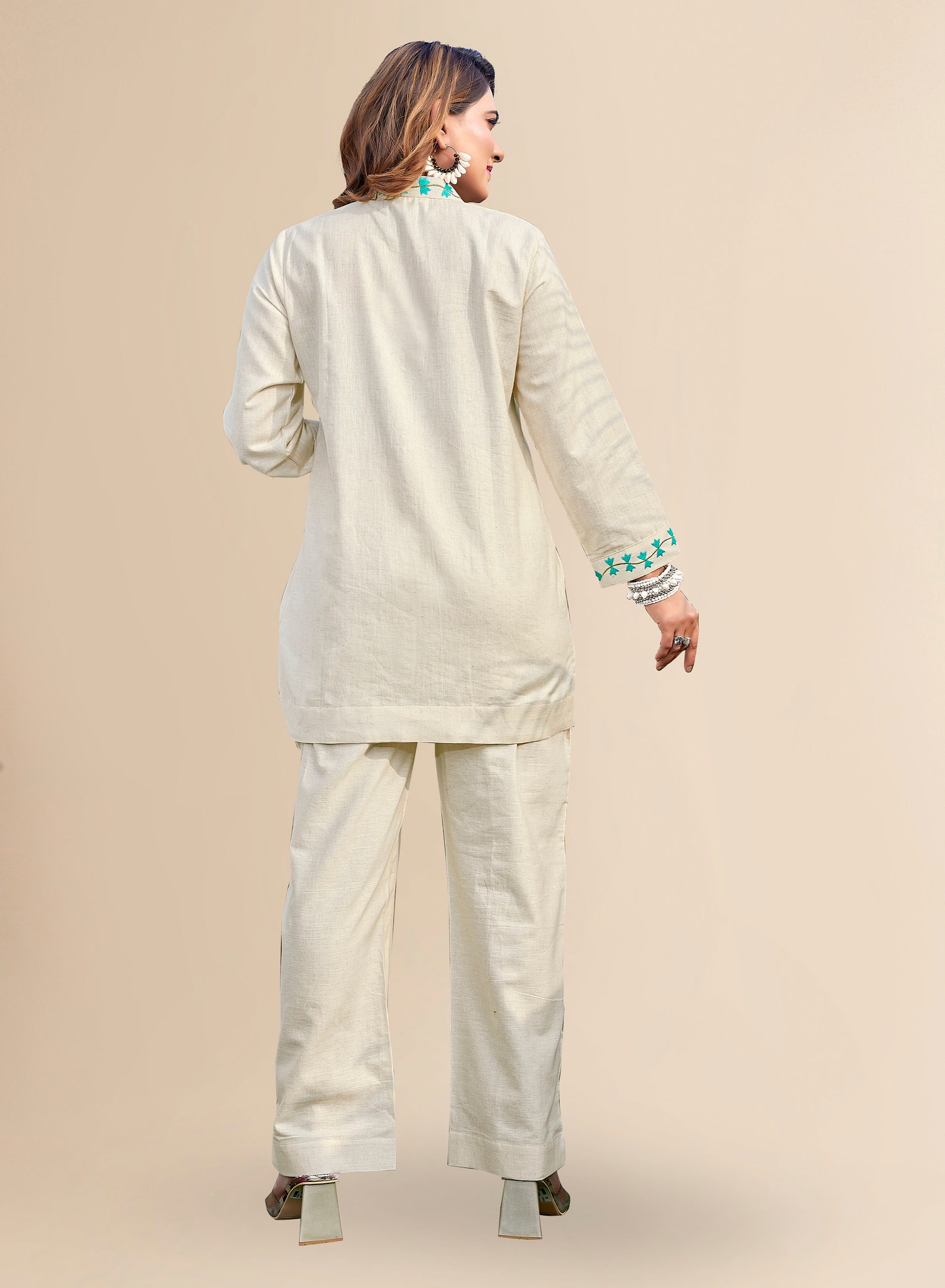 Floral Embroidered Linen Top With Trouser - Etsy