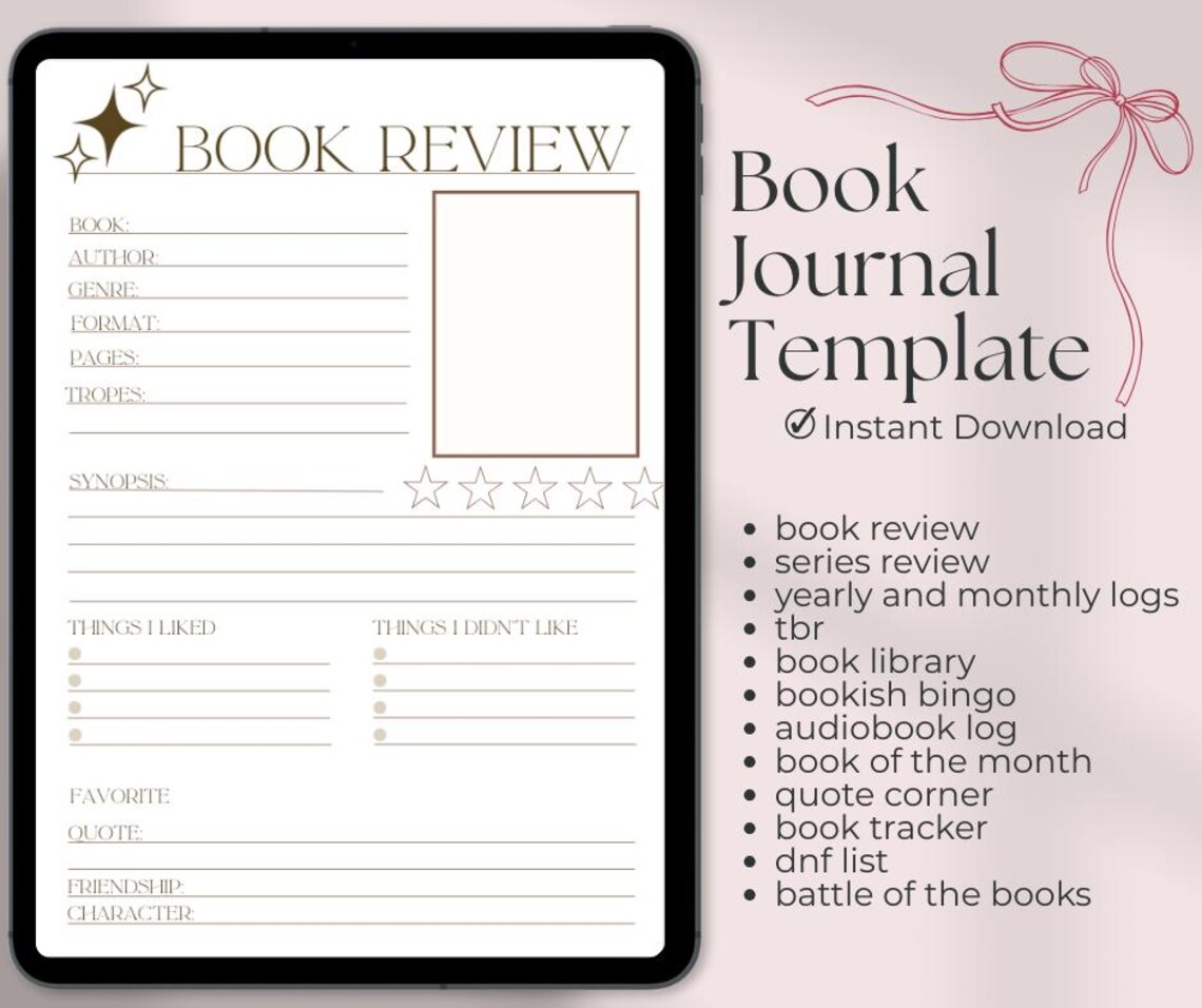 Coquette Style Book Journal Template Online and Printable Pdf, Reading ...
