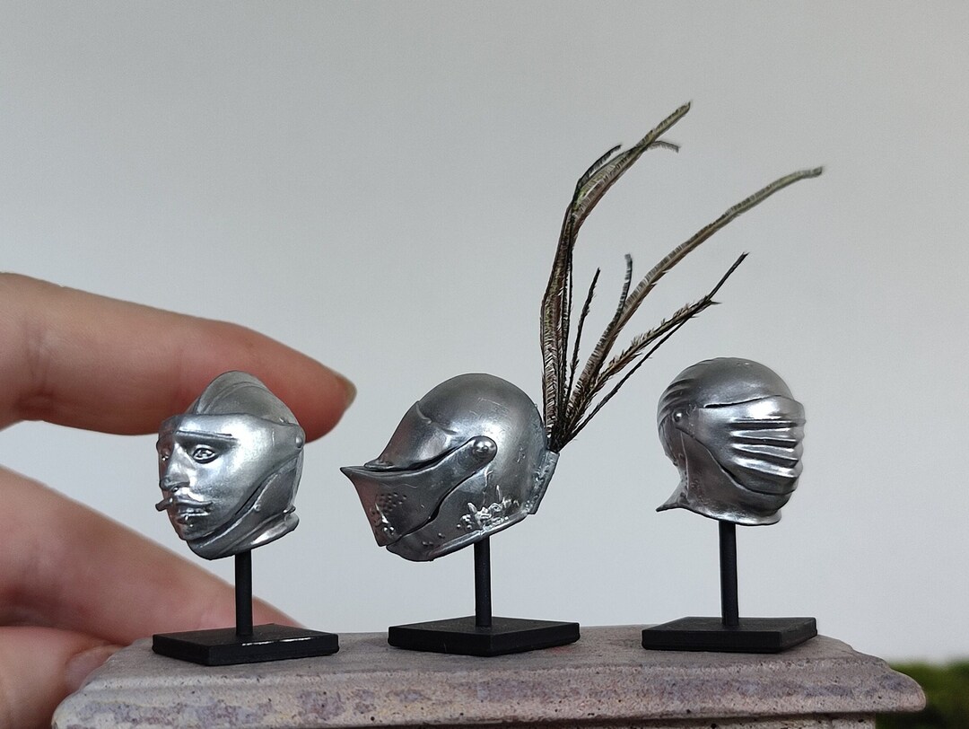 Miniature Dollhouse Set of 3 Helmets With Stands. Realistic Creepy ...