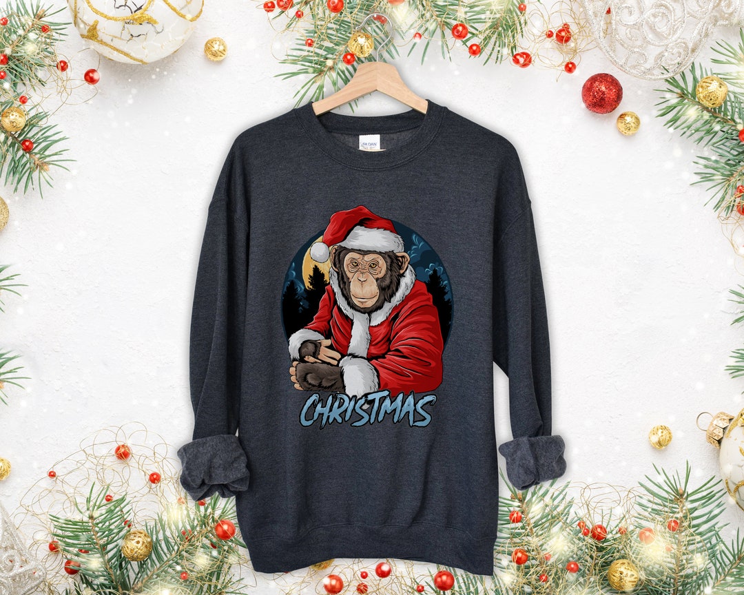 Christmas Santa Claus Cute Chimpanzee Monkey Shirt, Christmas Funny ...