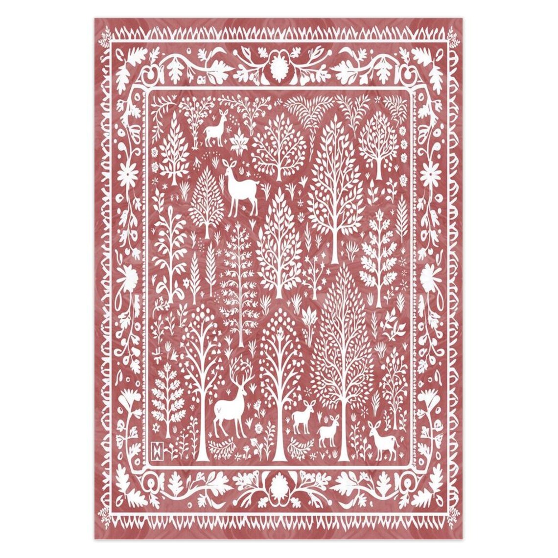 Red & White Forest Deer Holiday Card - Folk Art Stationery - Etsy