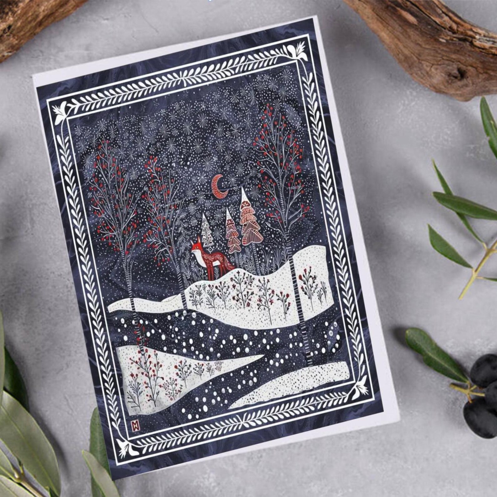 Winter Fox Note Cards - Folk Art Snowy Night Stationery - Etsy