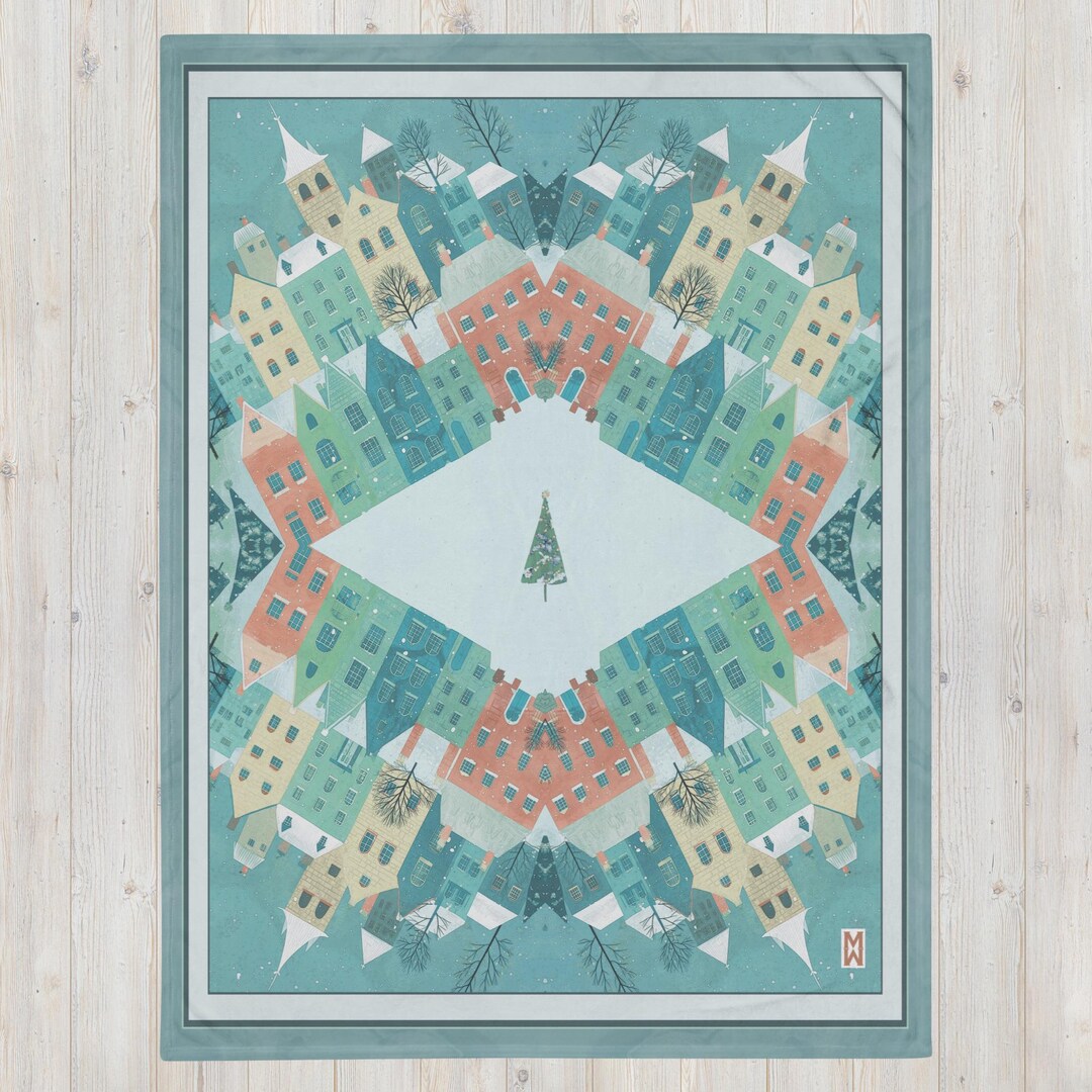 Folk Art Winter Town Square Fleece Throw Blanket: Hypoallergenic Soft ...