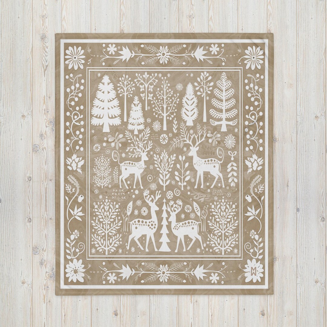 Neutral Winter Deer Tapestry Fleece Throw Blanket: Hypoallergenic Art ...