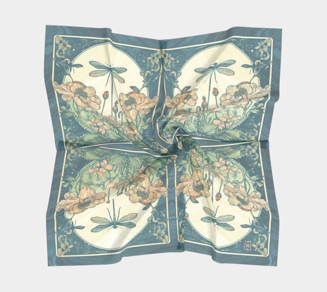 Art Nouveau Dragonfly Silk Scarf: Wearable Art Accessory, Habotai or ...