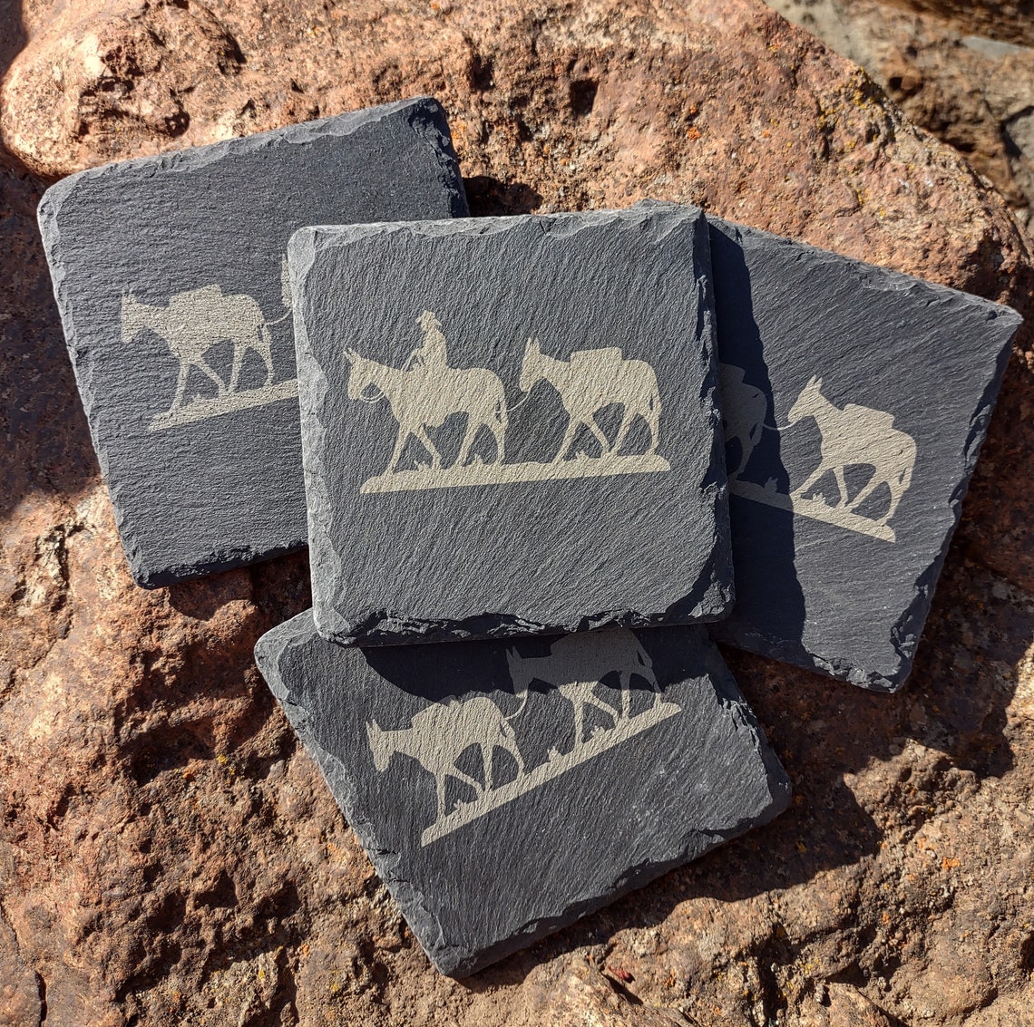 Small Mule Pack String Set | Laser Engraved Slate Coasters | Mule ...