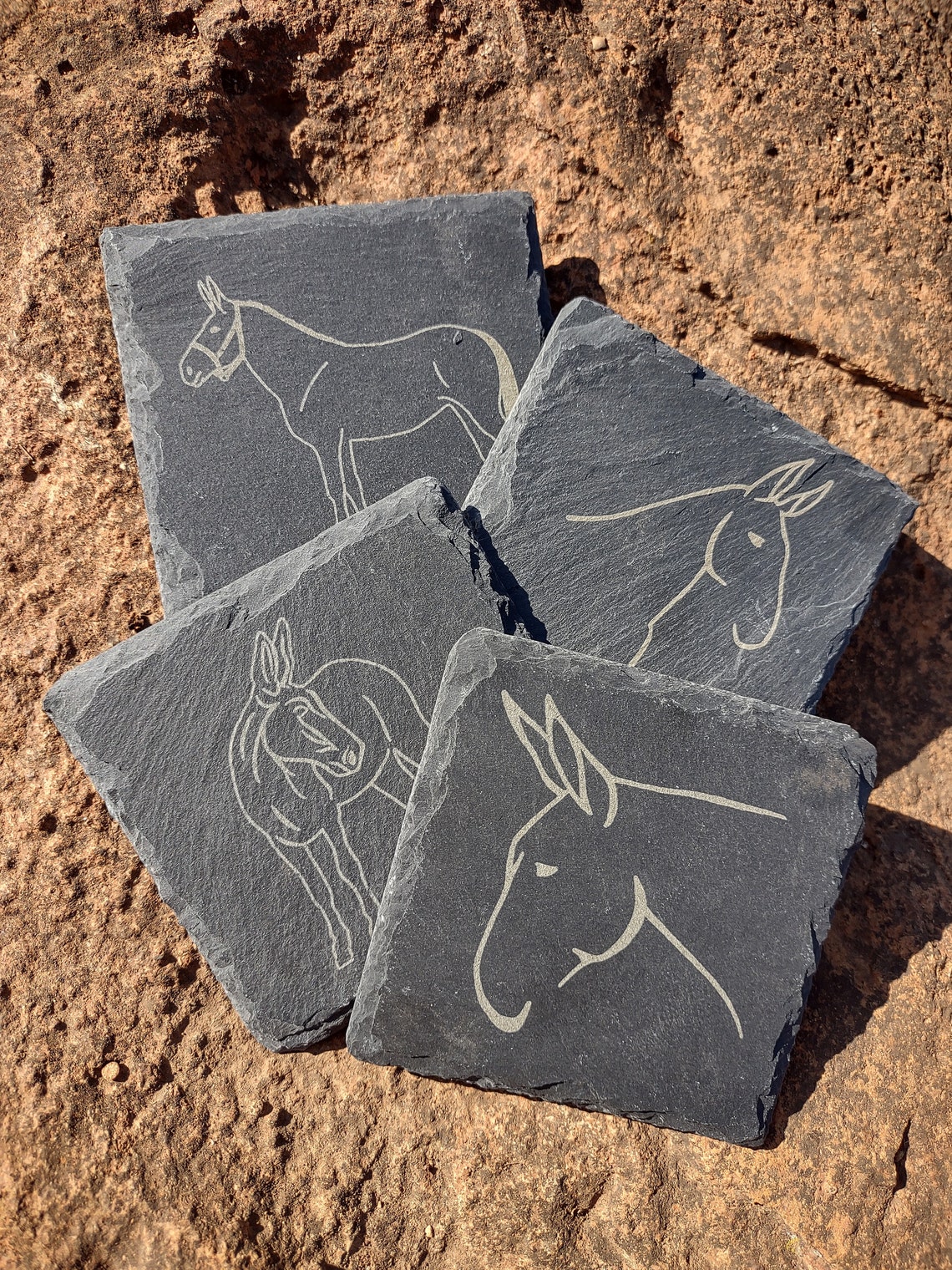Outline Mule Set Laser Engraved Slate Coasters Mule & - Etsy
