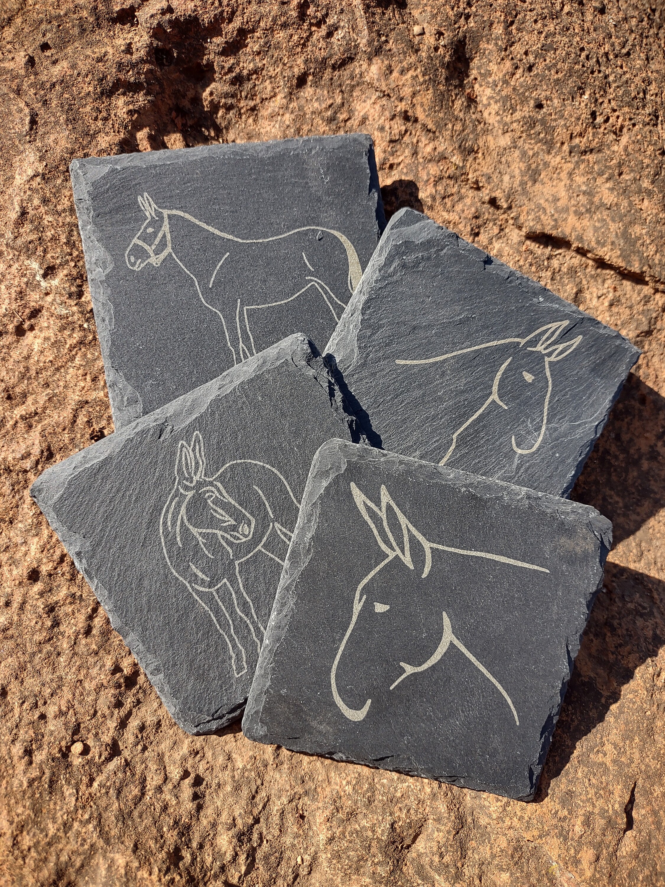 Outline Mule Set | Laser Engraved Slate Coasters | Mule & Equestrian ...