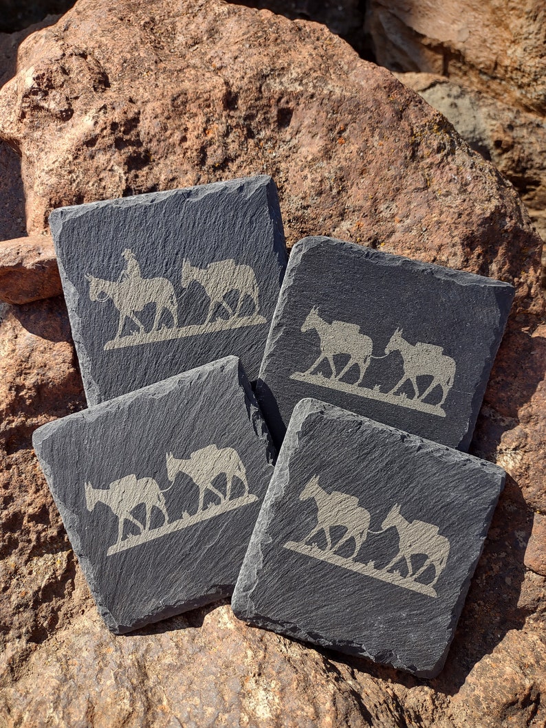 Small Mule Pack String Set | Laser Engraved Slate Coasters | Mule ...