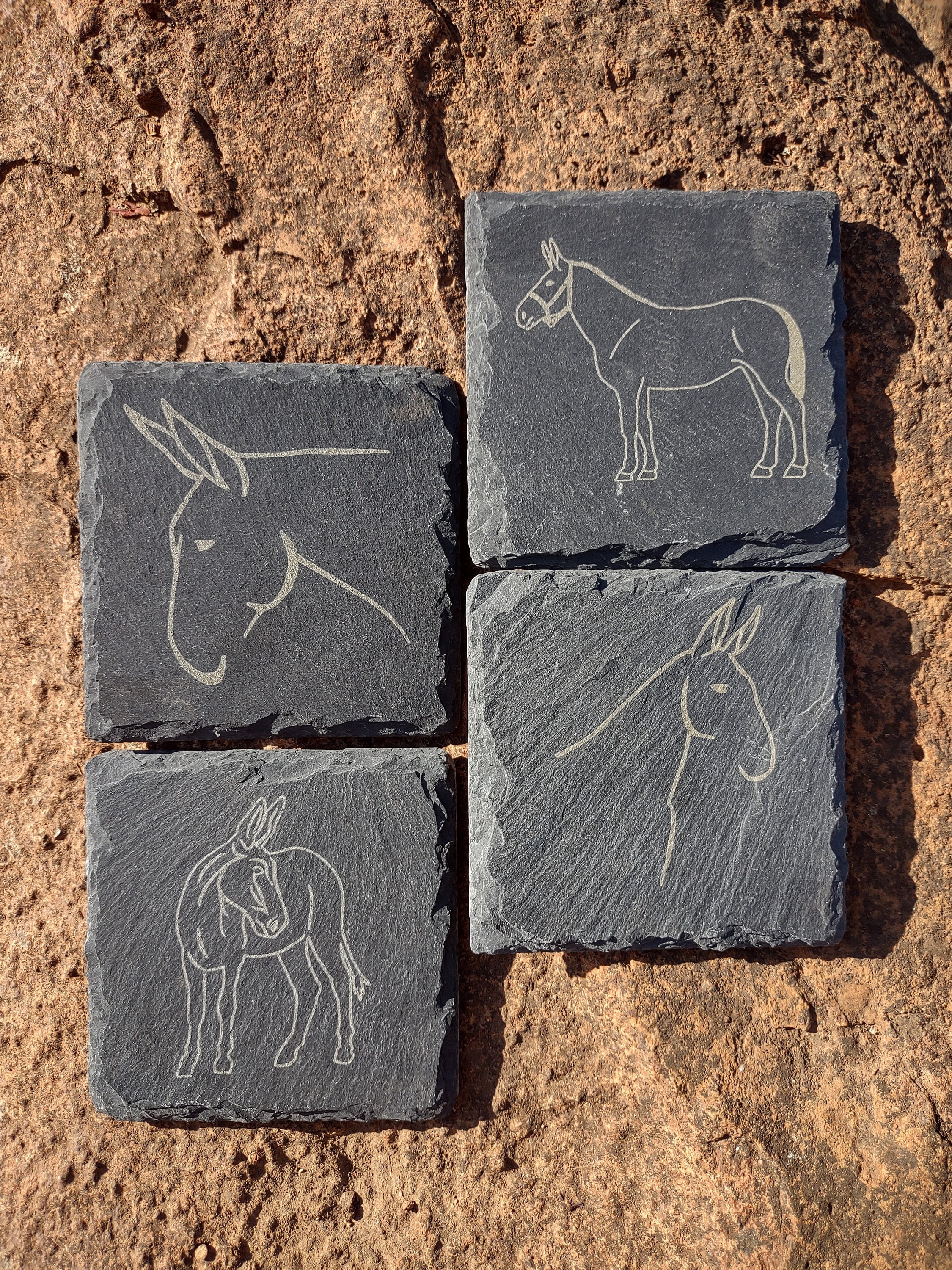 Outline Mule Set | Laser Engraved Slate Coasters | Mule & Equestrian ...
