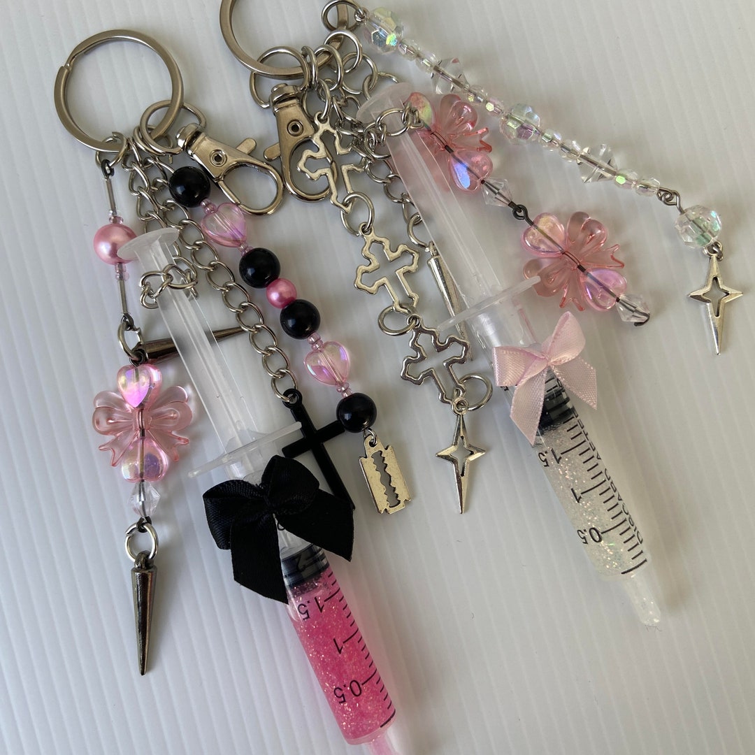 OOAK Kawaii Pink Syringe Handmade Keychain Bag Charm Menhera Yami ...