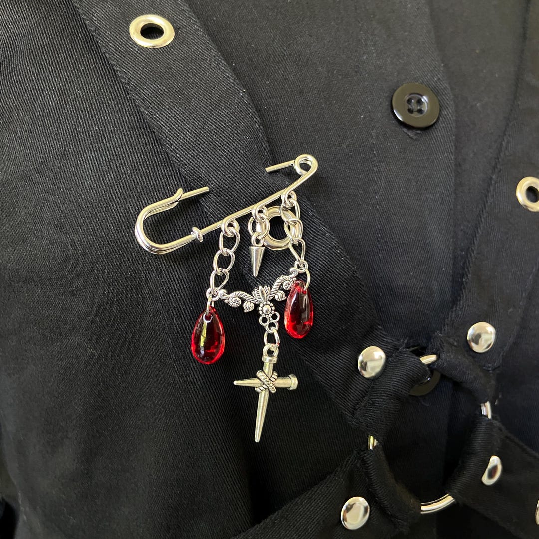 Victorian Gothic Victorian Vampire Cross Brooch - Dangling Blood Drops ...