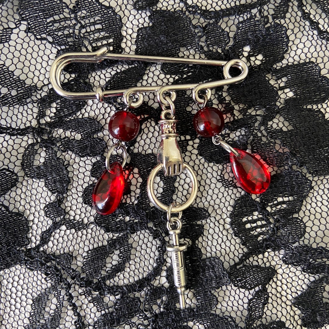 Victorian Gothic Vampire Blood Drop & Syringe Dangle Brooch ...