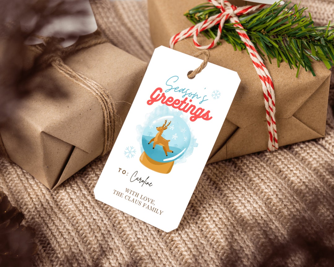 Editable Printable 3.5 by 2 Christmas Reindeer Snowglobe Gift Tags ...