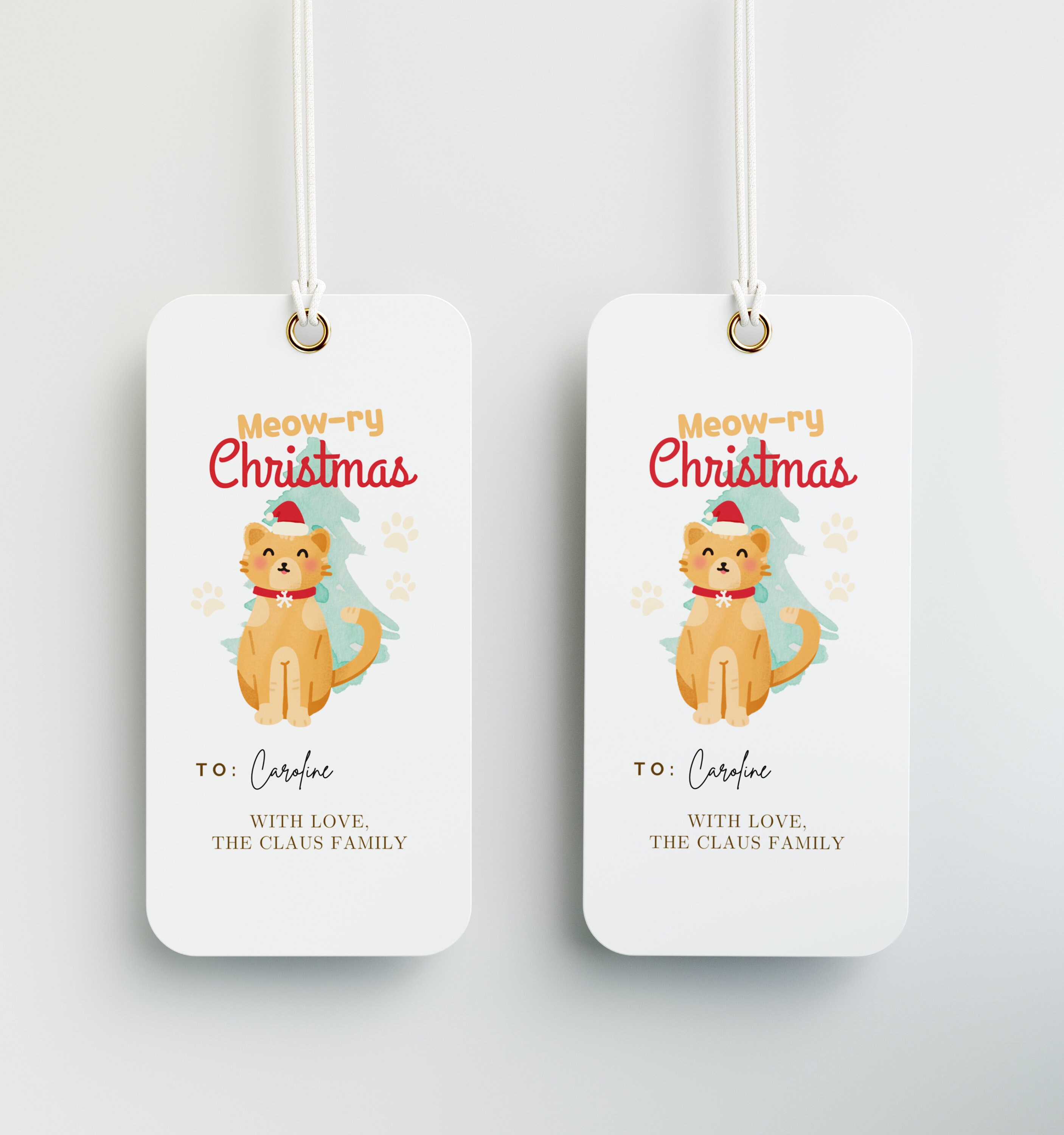 Editable Printable 3.5 by 2 Christmas Cat Gift Tags Holiday Gift Tags ...