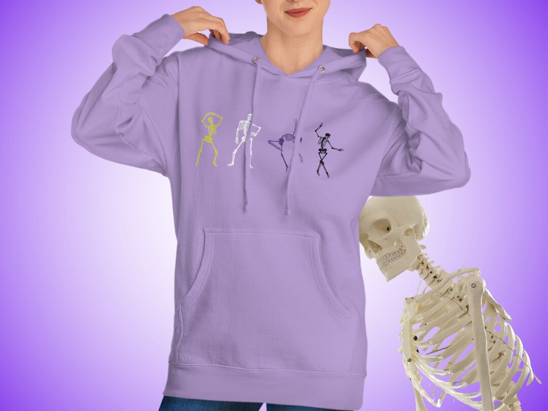 Non Binary Flag Hoodie, Nonbinary Halloween Skeleton Art, Hooded Sweatshirt, Subtle LGBTQ Pride ...