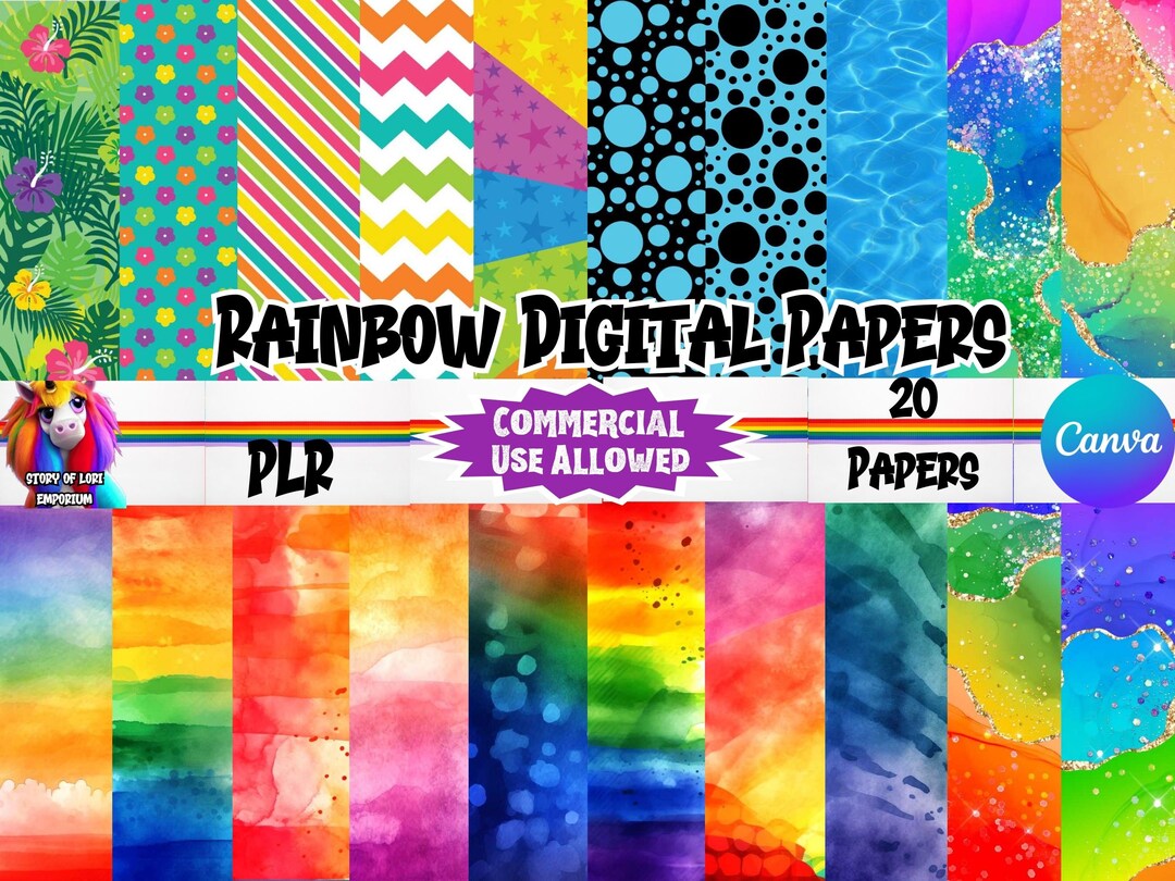 Rainbow Digital Papers, Colorful Patterns for Crafts, Printable ...