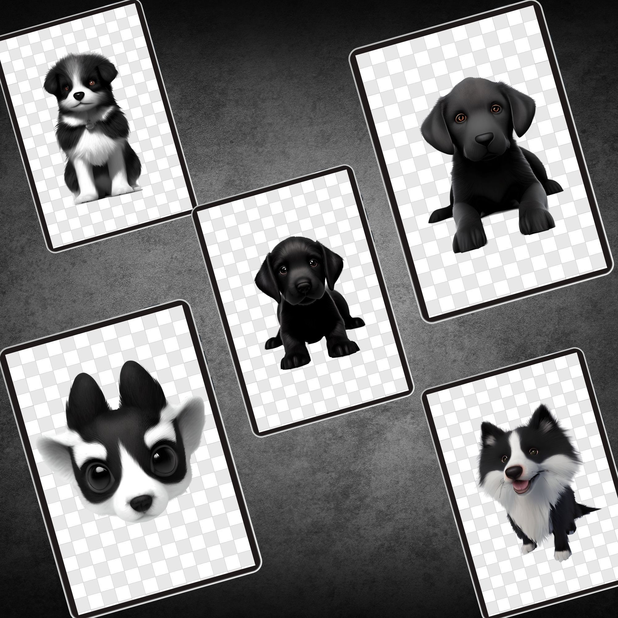 Black White Puppy Clipart Cute Dog Graphics Digital Pet - Etsy