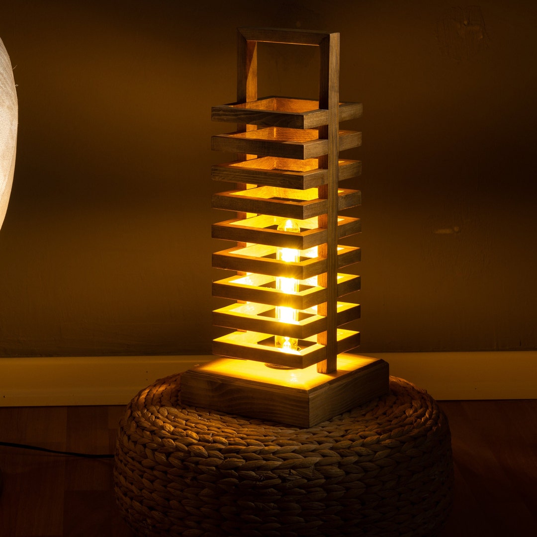 Wood Lamp, Handmade Pine Wood Decor Lamp, Desk Lamp, Table Lamp ...