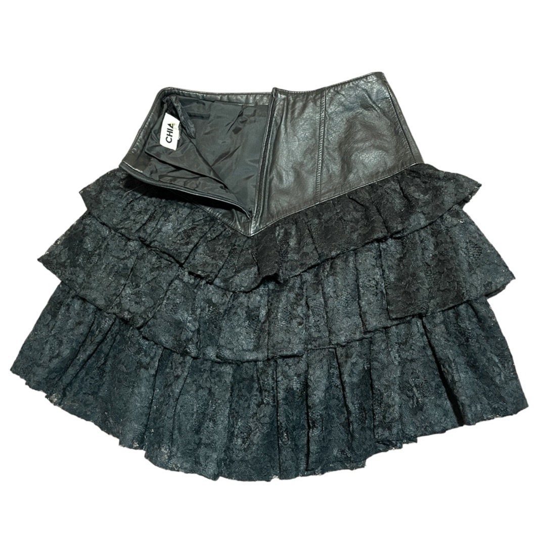 Vintage 90s Wilsons Leather chia Black Leather Skirt W/ Lace - Etsy