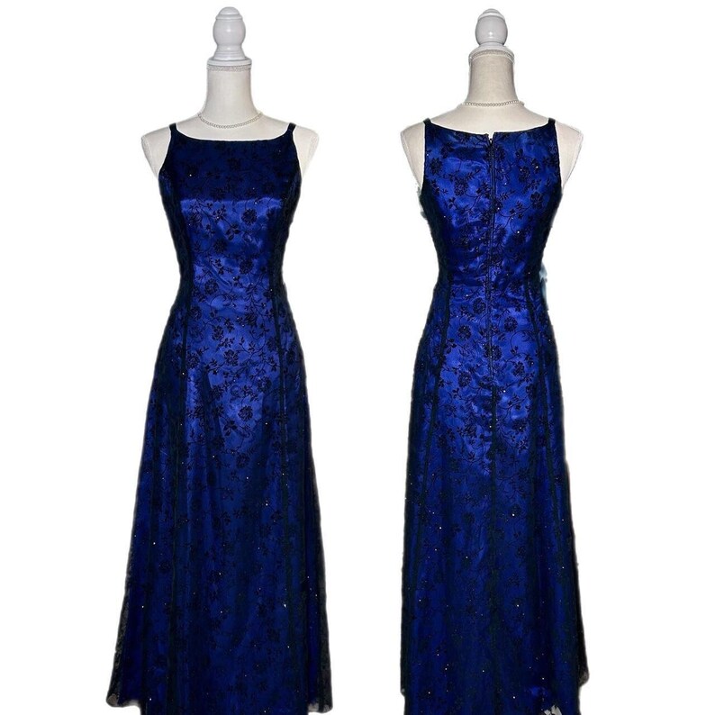 Vintage 90s Violet W/ Black Lace Overlay Goth Grunge Prom Formal Gown ...