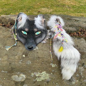 Whimsical Wolf Mask and Beaded Tail Set Therians, Furries, Oddity - Etsy