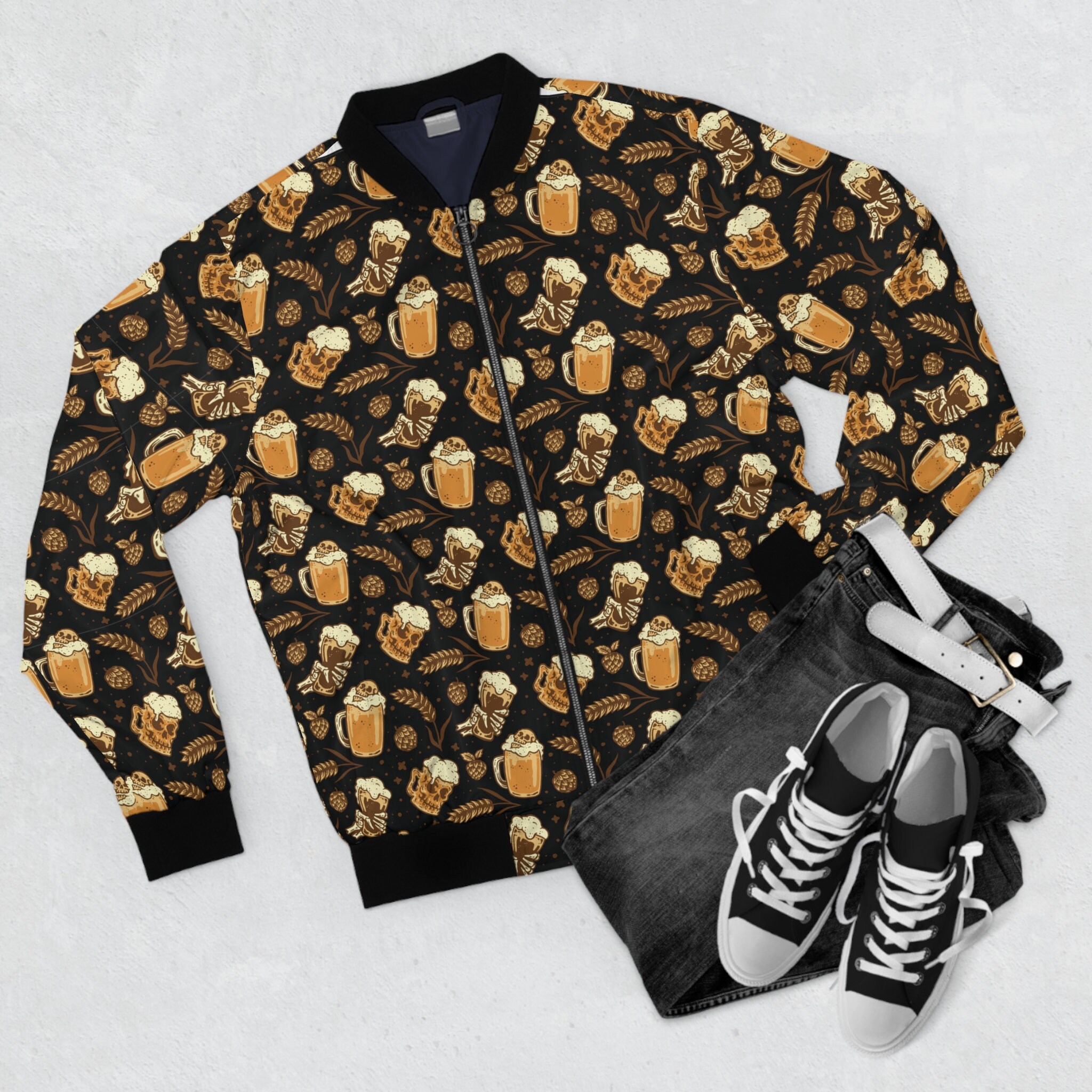 Skull Craft Beer Bomber Jacket, Halloween Gift, Beer Festival Clothing ...