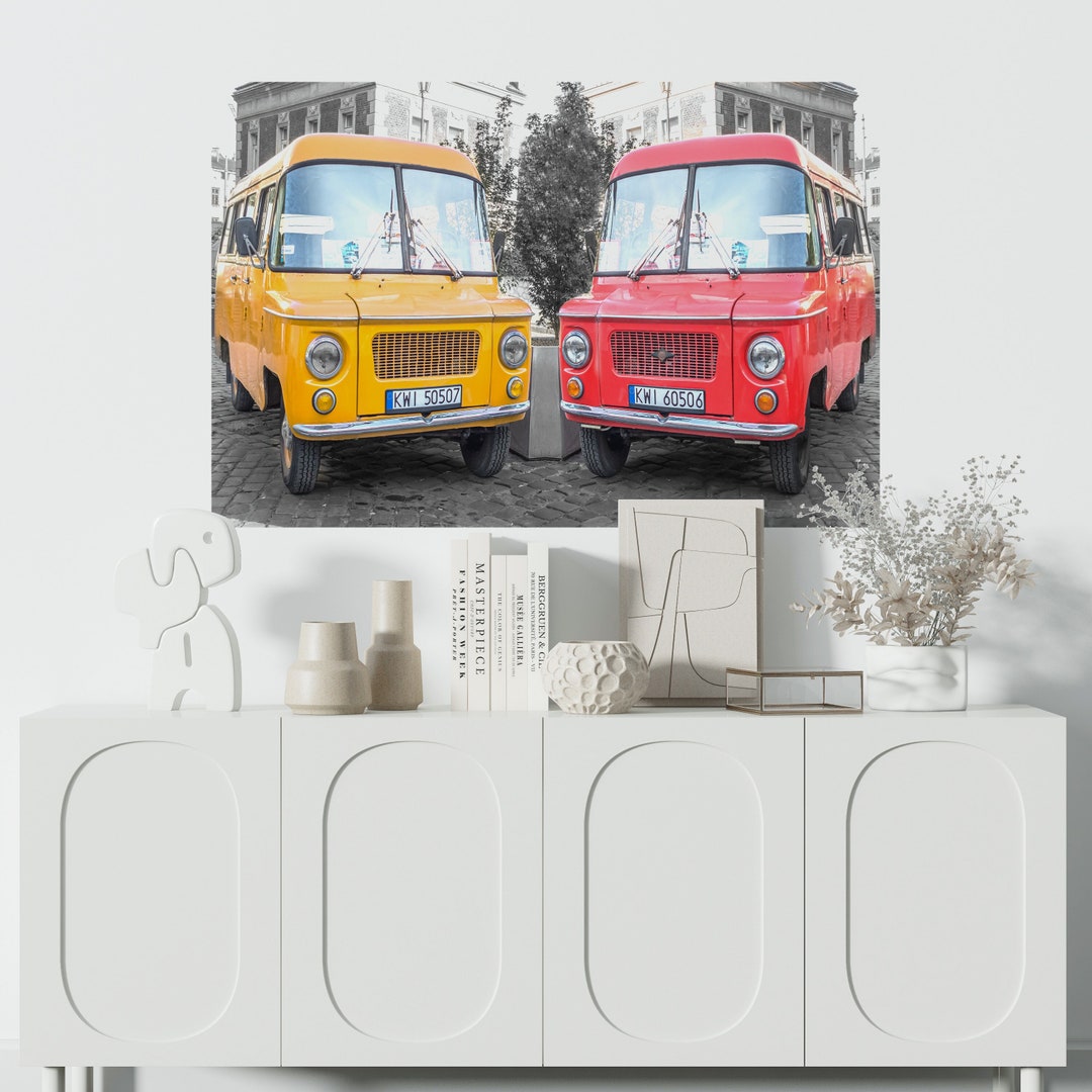 Old Polish Nysa Brand Mini Bus in Red and Mustard Color Warsaw Poland ...