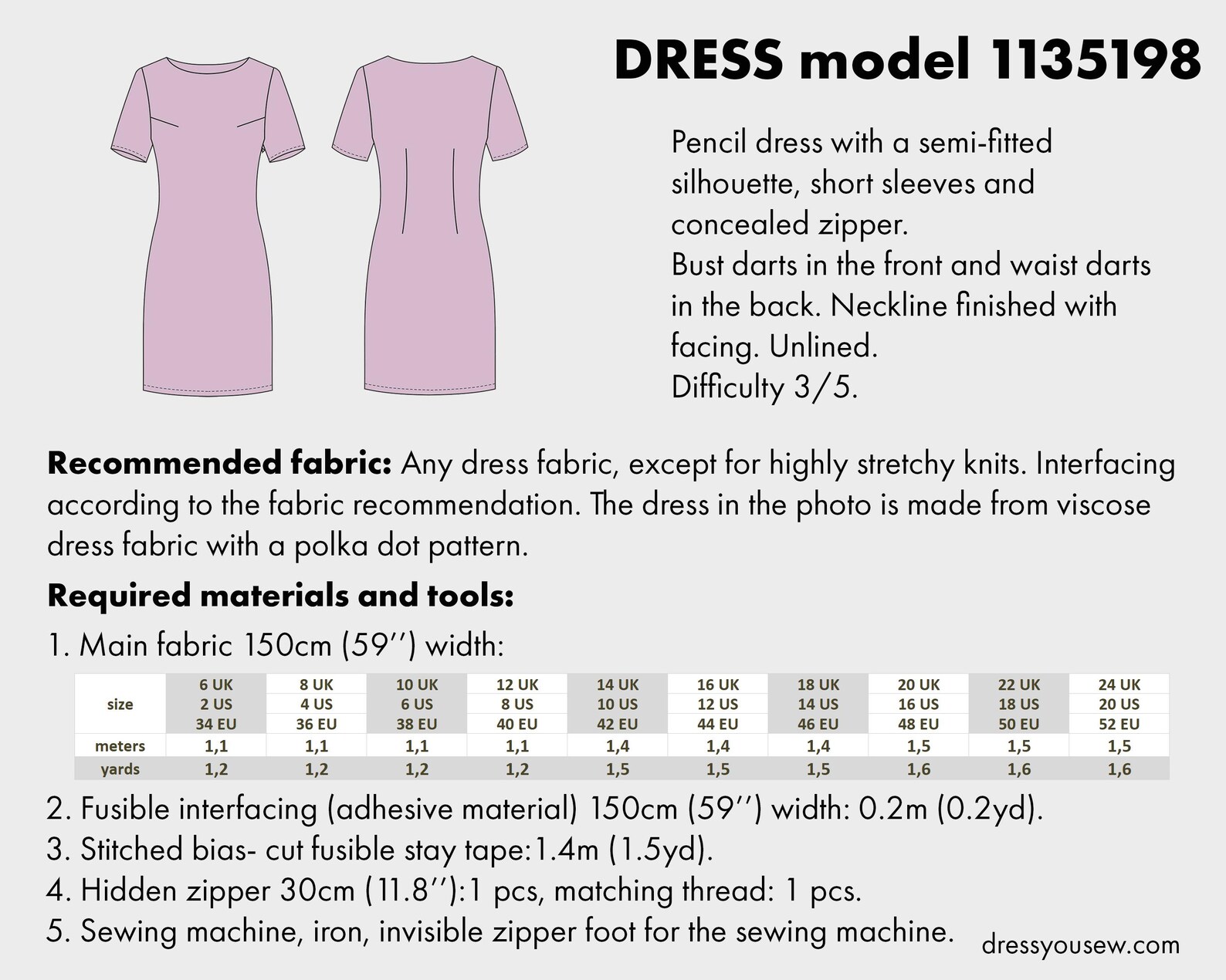 Dress Pattern, Sewing Digital PDF Pattern, Sizes UK6-24, EU 34-52, US2 ...