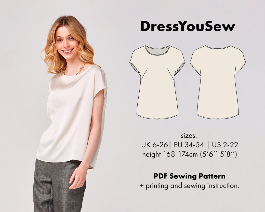 Women's Basic Top Pattern. Top With a Round Neckline Sewing Digital PDF ...