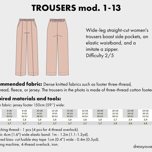 Women's Trousers Pattern, PDF Digital Sewing Pattern, Sizes UK6-26 ...