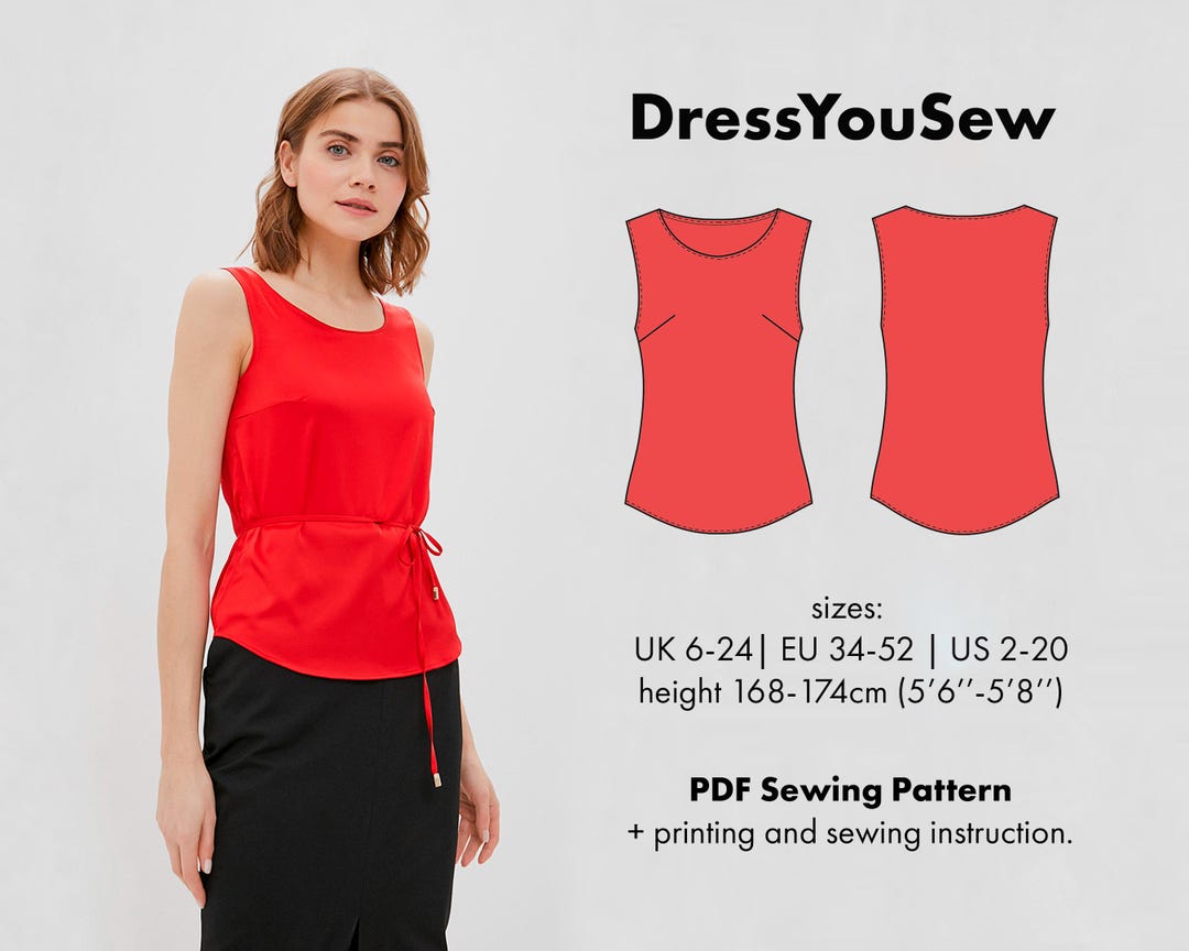 Women's Top Pattern, Top With Rounded Neckline Pdf Digital Sewing ...