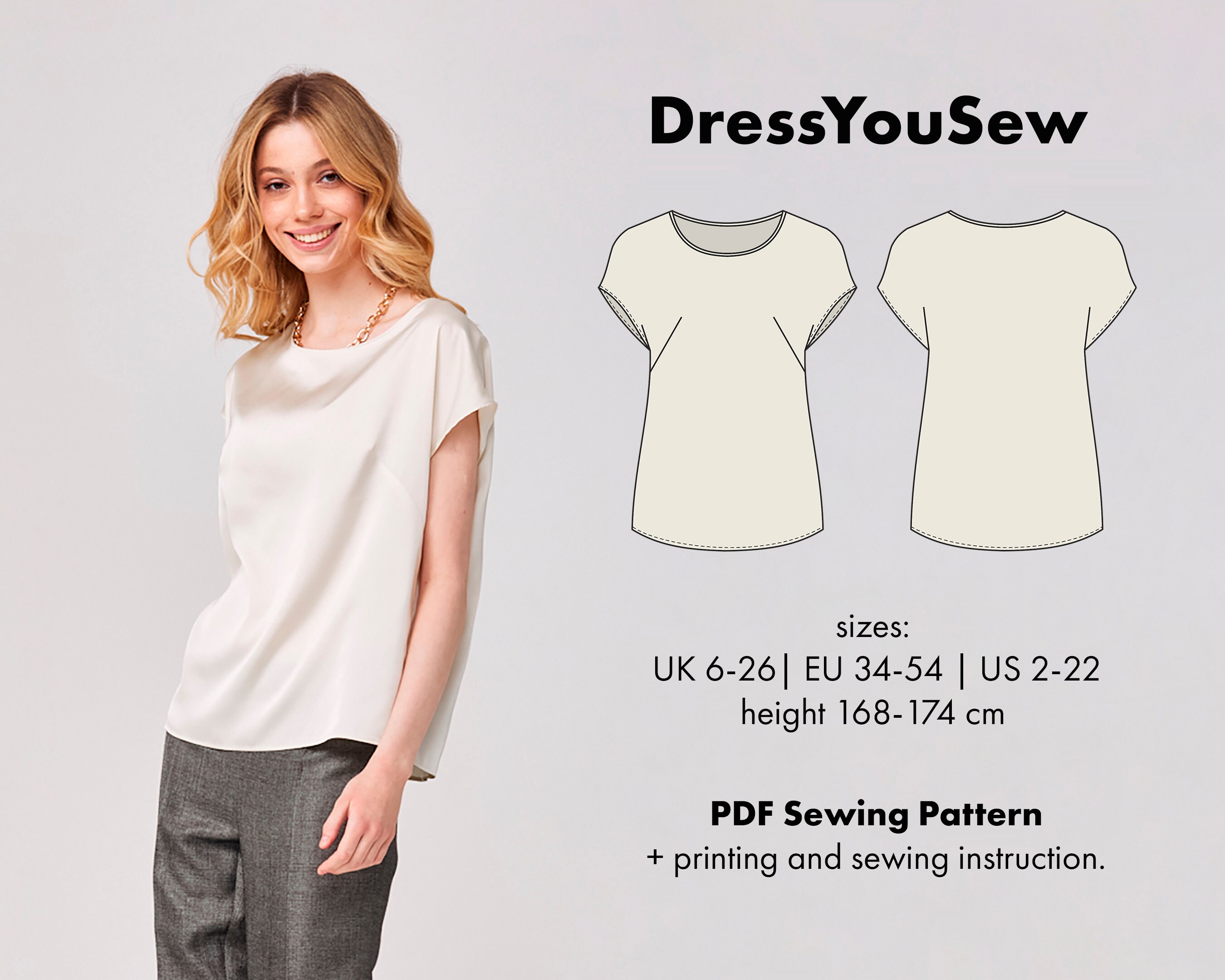 Women's Basic Top Pattern. Top With a Round Neckline Sewing Digital PDF ...