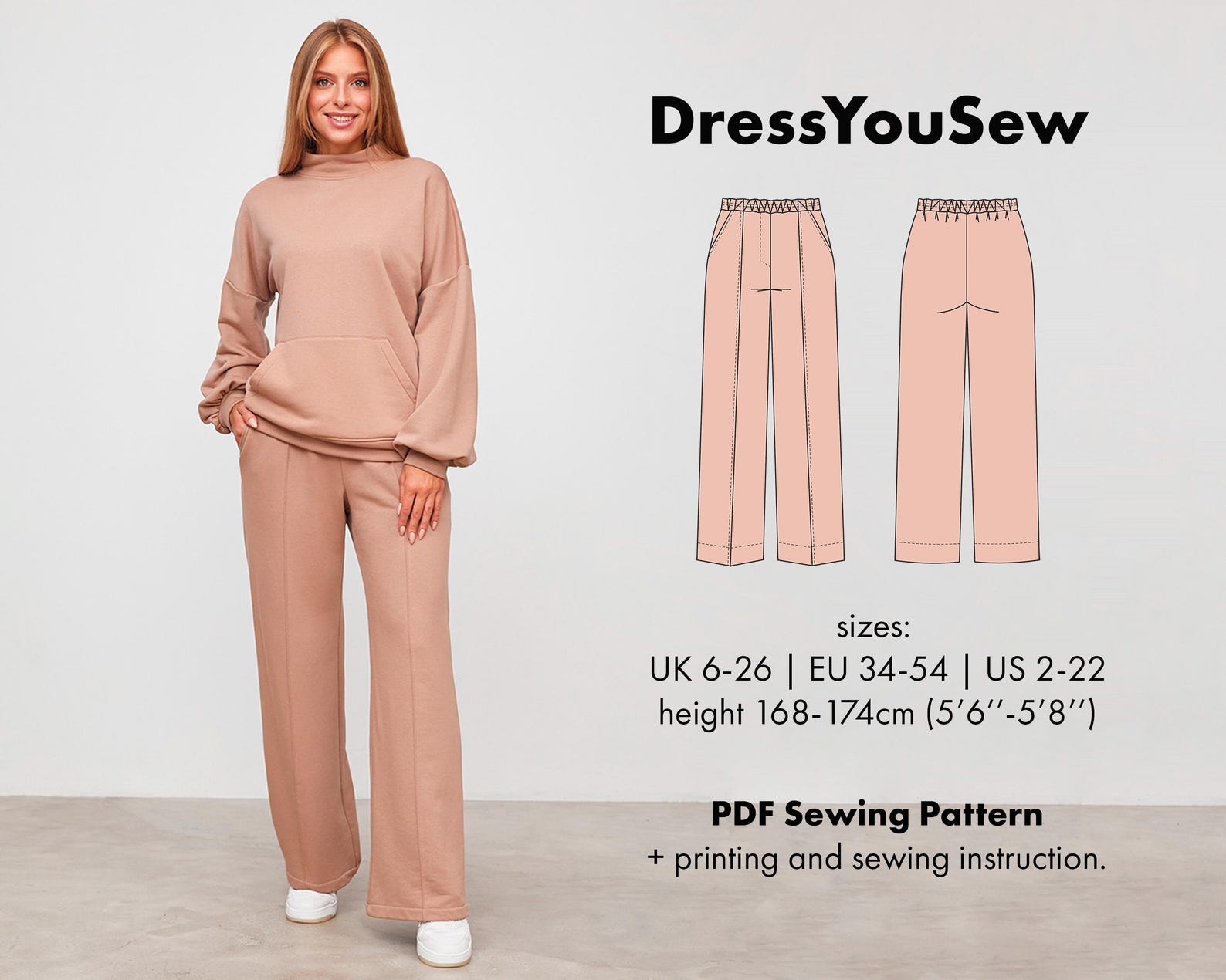 Women's Trousers Pattern, PDF Digital Sewing Pattern, Sizes UK6-26 ...